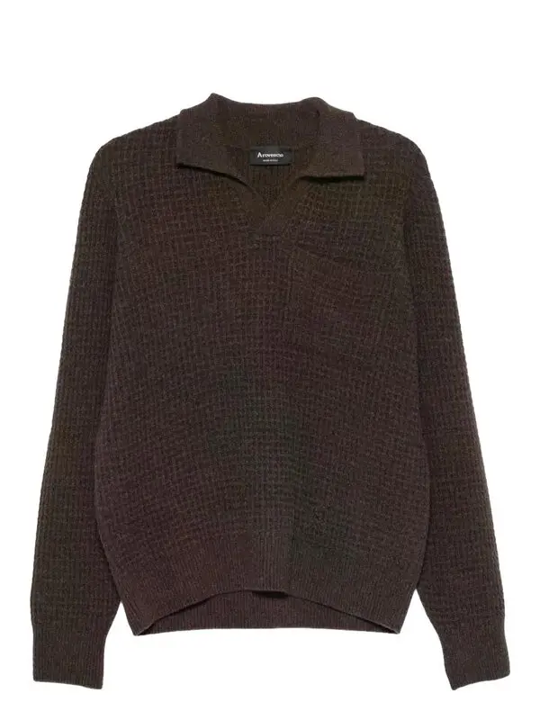AROVESCIO Waffle-knit Chest-pocket Sweater - Brown