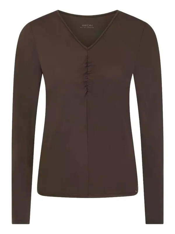 MARCCAIN V-neck Ruched Top - Brown