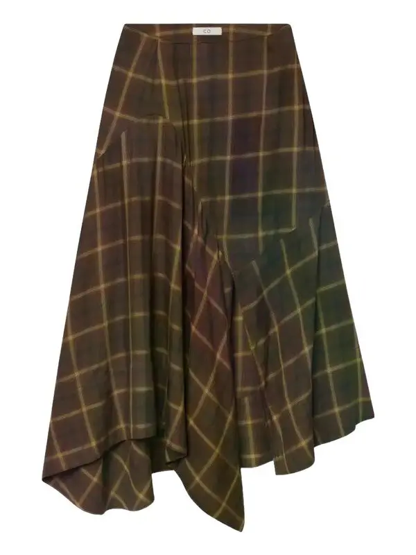 Co Collection Check-pattern Asymmetric Maxi Skirt - Brown