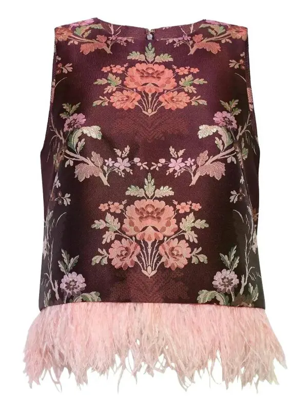 Cara Cara Belmond Feather-trim Jacquard Top - Red