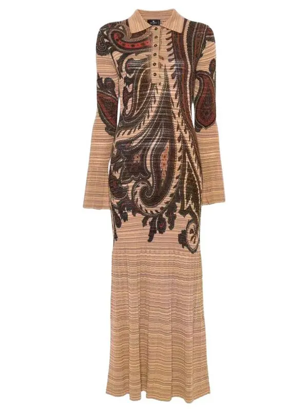 Etro Paisley-print Polo-collar Maxi Dress - Brown