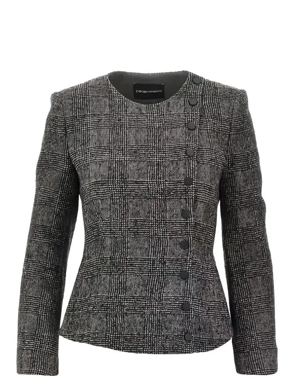 Emporio Armani Prince Of Wales Check Button-up Blazer - Grey