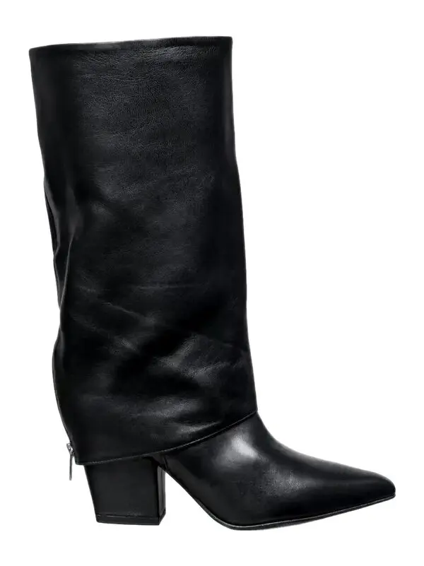 POCHE PARIS Pointed-toe Fold-over Boots - Black