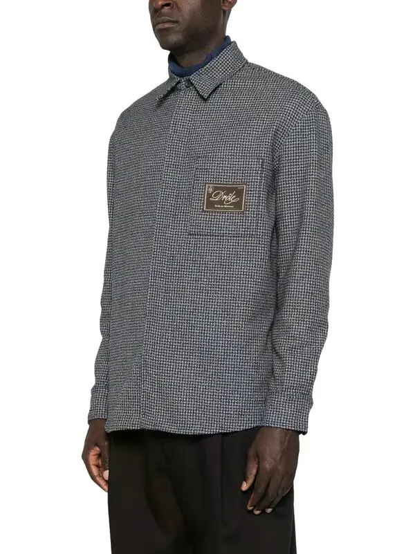 Drole De Monsieur Houndstooth-pattern Zip-up Shirt - Blue