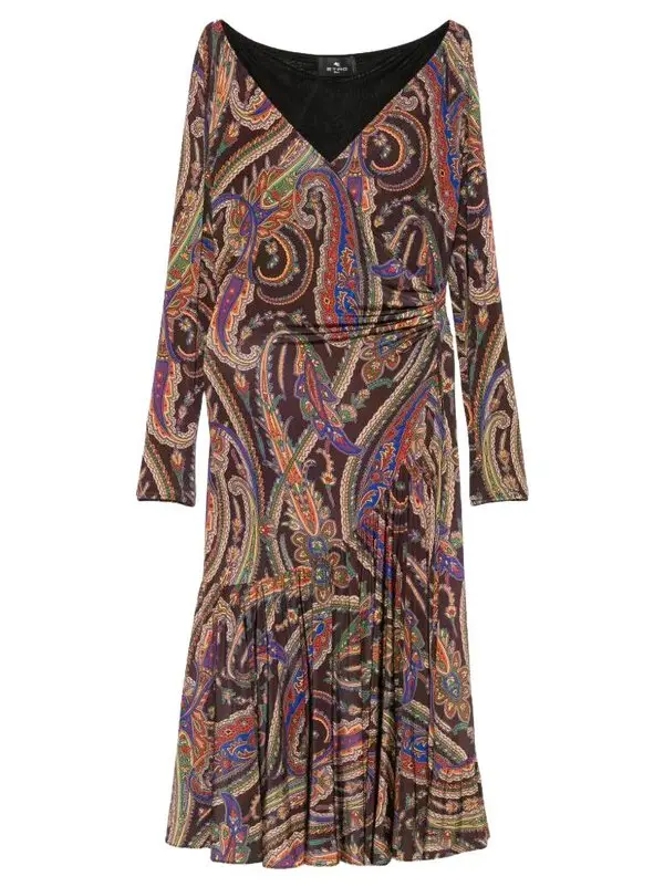 Etro Paisley-print Gathered Midi Dress - Brown