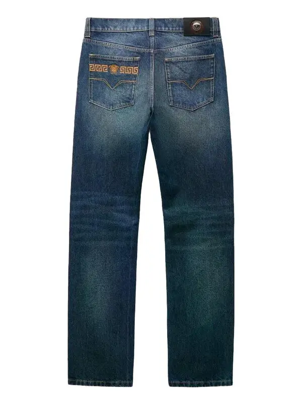 Versace Straight Jeans With Embroidered-detail - Blue