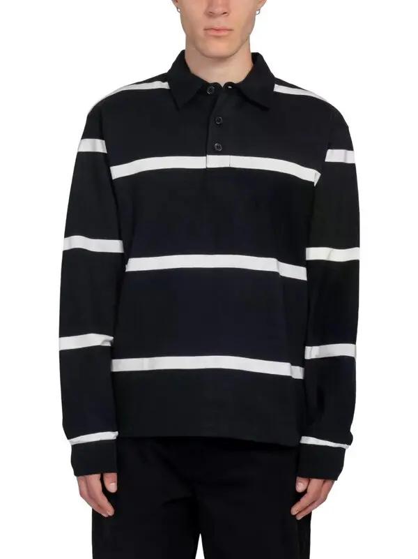 MINIMUM Tate Striped Long-sleeved Polo Shirt - Black