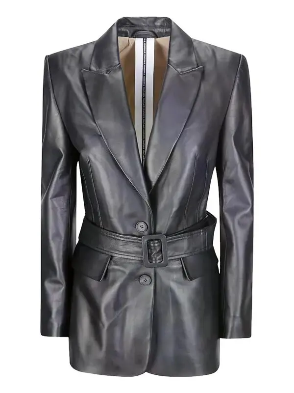 SWORD 6644 Belted Leather Jacket - Black