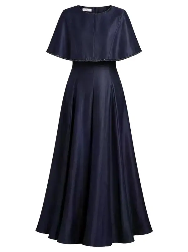 BARUNI Maxi Cape-overlay A-line Dress - Blue