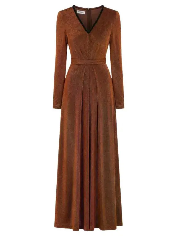 BARUNI Maxi Embellished Pleated Dress - Brown