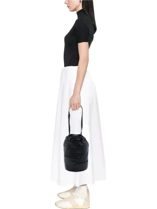 Bottega Veneta 2012-2026 Nappa Intrecciato Front Zip Drawstring Bucket Bag - Black