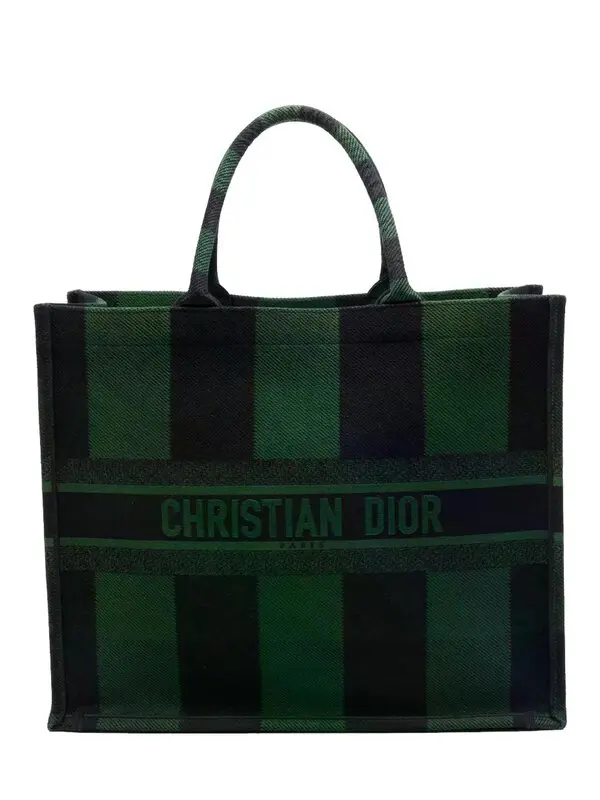 Dior 2019 Large Embroidered Canvas Checkered Book Tote Bag - Green