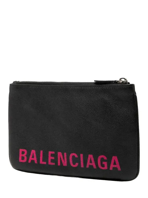 Balenciaga 2018-2026 Leather Ville Logo M Clutch Bag - Black