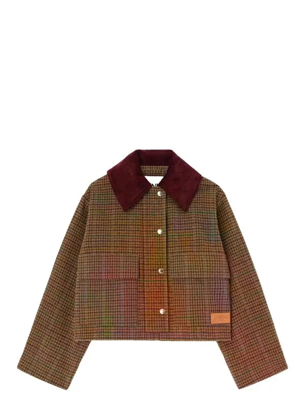 GANNI Jacket In Check Twill - Brown