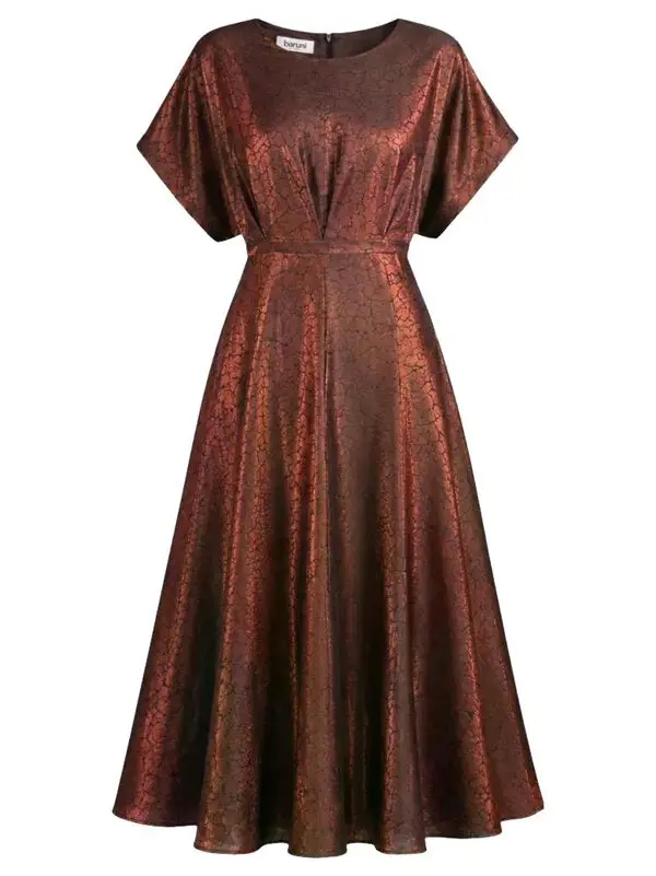 BARUNI Midi Ruba Metallic-effect Flared Dress - Brown