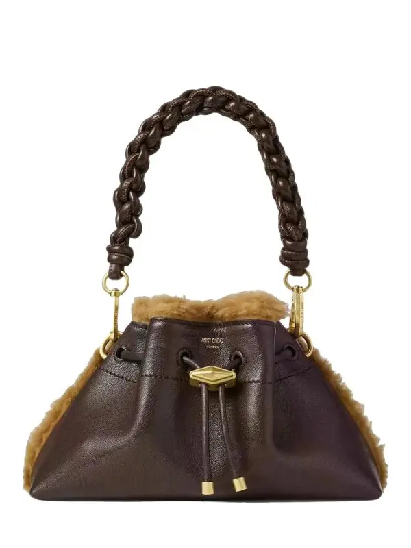 JIMMY CHOO Cinch Shearling-trim Shoulder Bag - Brown