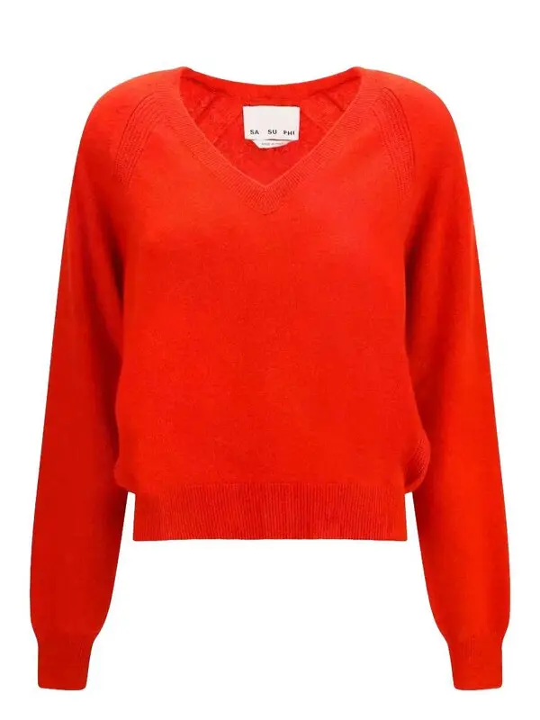 SA SU PHI V-neck Raglan-sleeve Sweater - Red