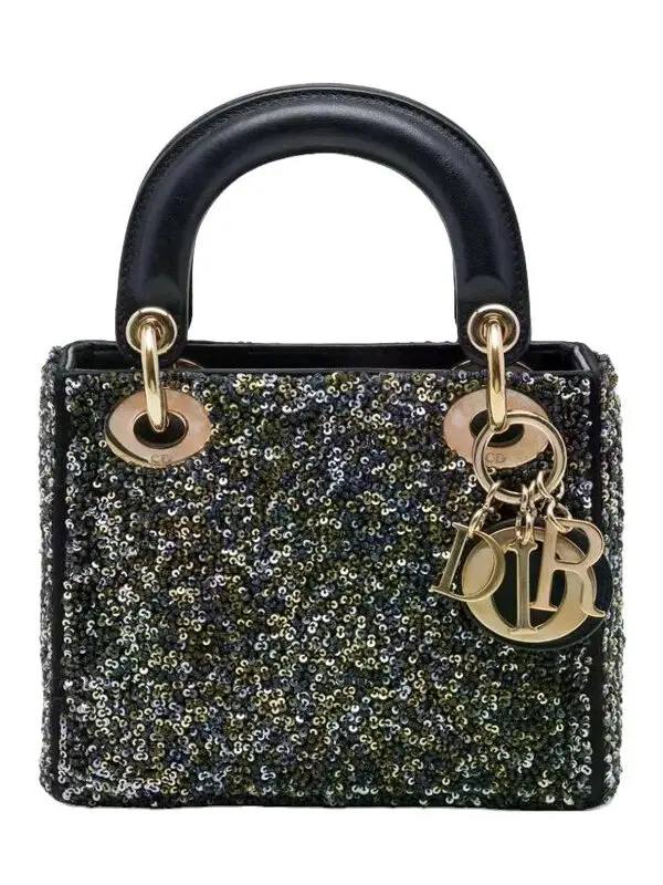 Dior 2014 Mini Satin Sequin Embellished Lady Satchel - Black