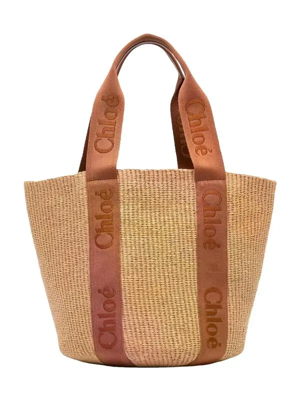 Chloé 2000-2026 Large Raffia Woody Basket Tote Bag - Brown