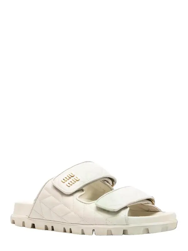 Miu Miu Matelassé Touch-strap Slides - Neutrals