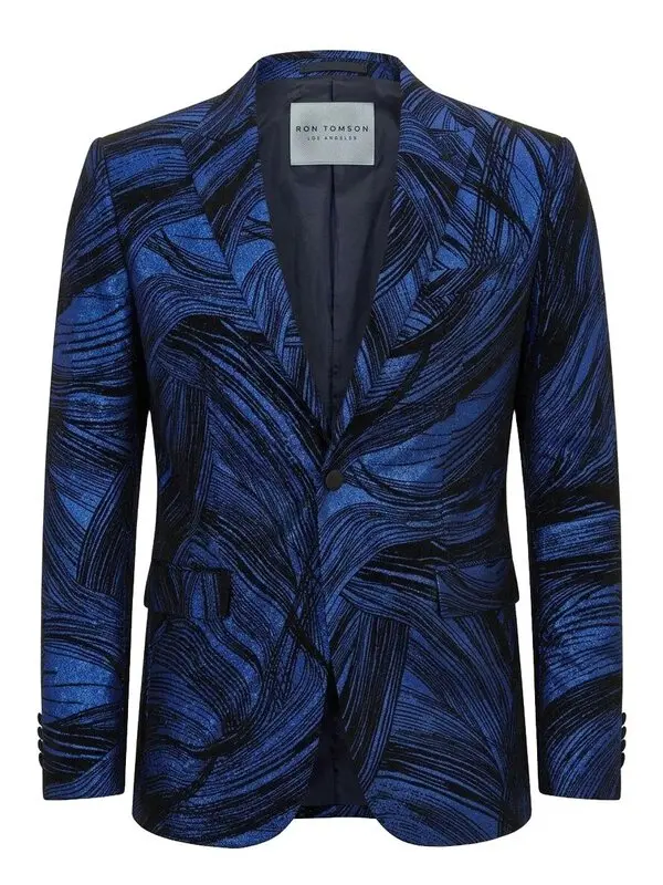 RON TOMSON Cascading Peak Lapel Tuxedo Jacket Navy - Blue