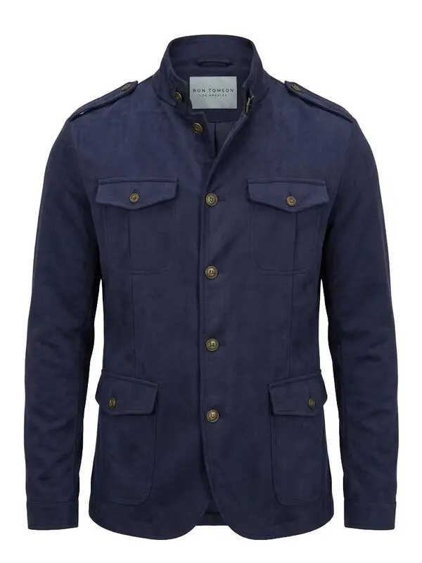 RON TOMSON Microsuede Lightweight Safari Jacket Navy - Blue