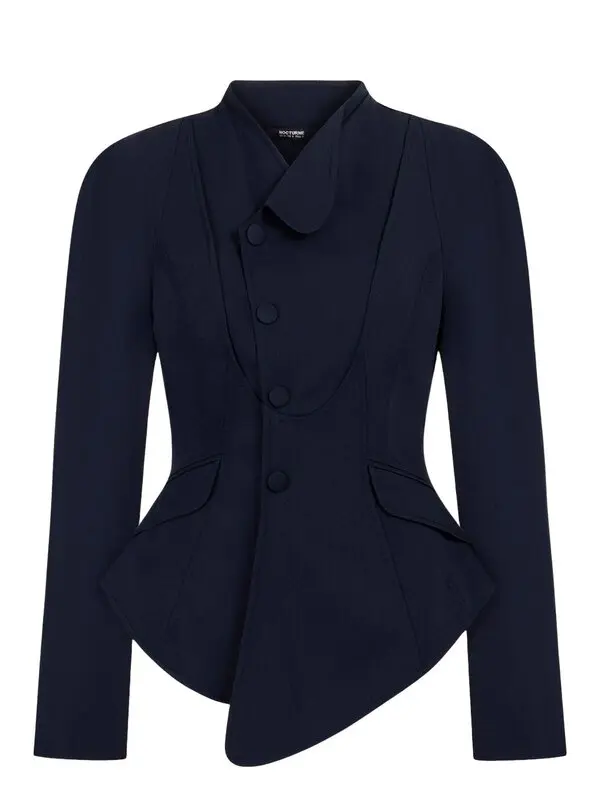NOCTURNE Double Breasted Stand Collar Jacket - Blue