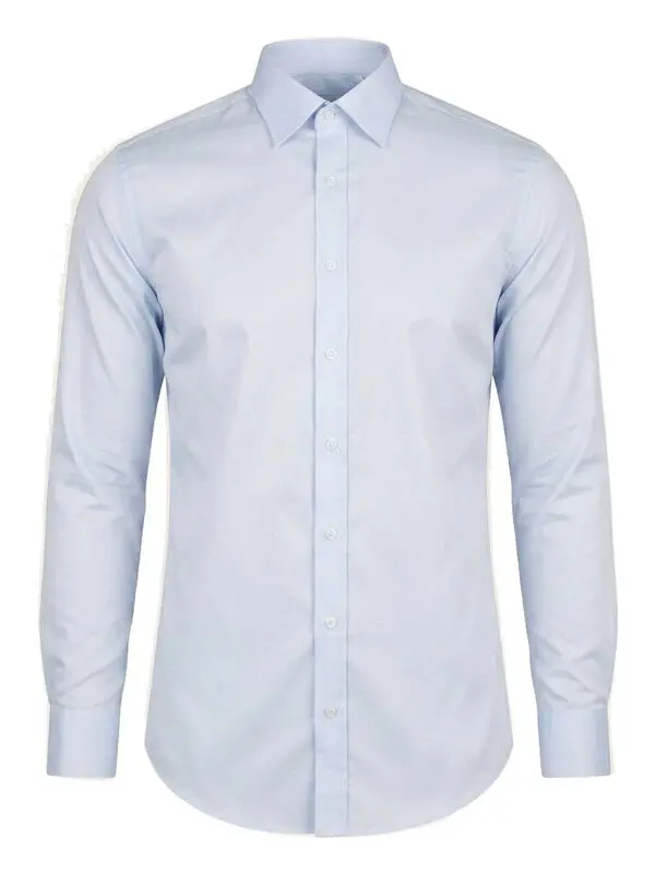 RON TOMSON Pure Cotton Classic Collar Sateen Dress Shirt Light - Blue