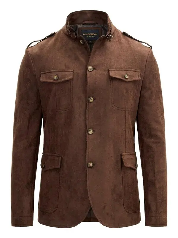 RON TOMSON Microsuede Lightweight Safari Jacket Dark - Brown