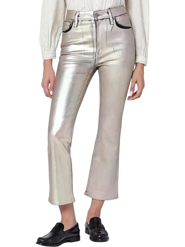 FRAME Metallic-effect Cropped Trousers - Grey