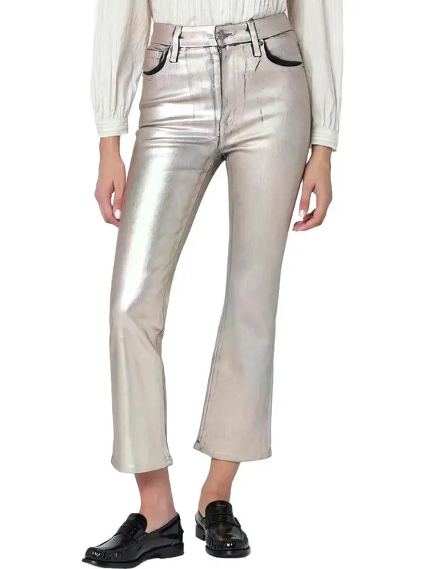 FRAME Metallic-effect Cropped Trousers - Grey