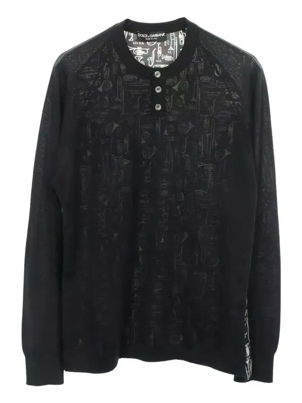 Dolce & Gabbana 2010s Henley Musical-instrument Print Sweater - Black