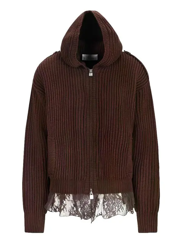 Giuseppe Di Morabito Lace-trim Ribbed-knit Hoodie - Brown