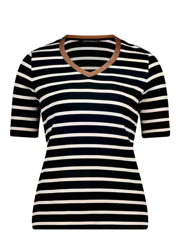 BETTY BARCLAY Striped V-neck T-shirt - Black