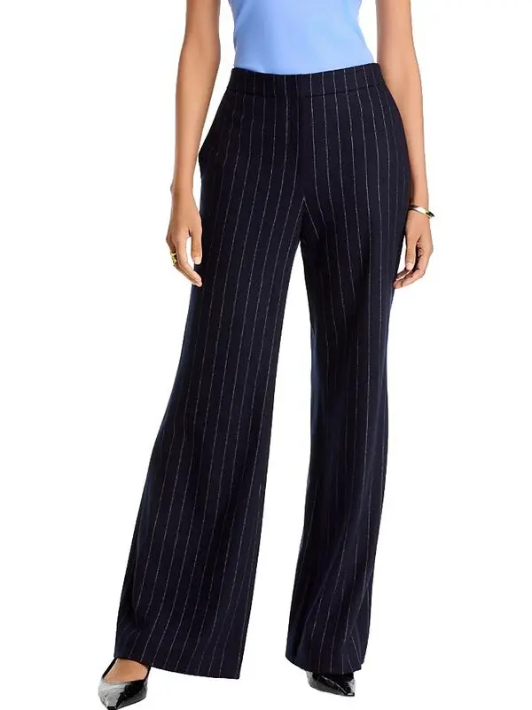 Lafayette 148 New York Lafayette Pinstripe Wool Jersey Flare Pant - Navy Multi