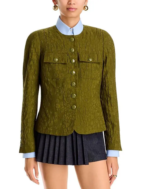 Sonia Rykiel Paris Textured Fitted Rounded Shoulder Jacket - Moss