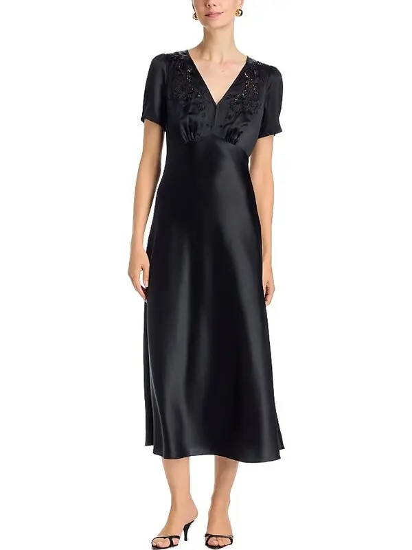 Johnny Was Yammilet Silk Embroidered Midi Dress - Black
