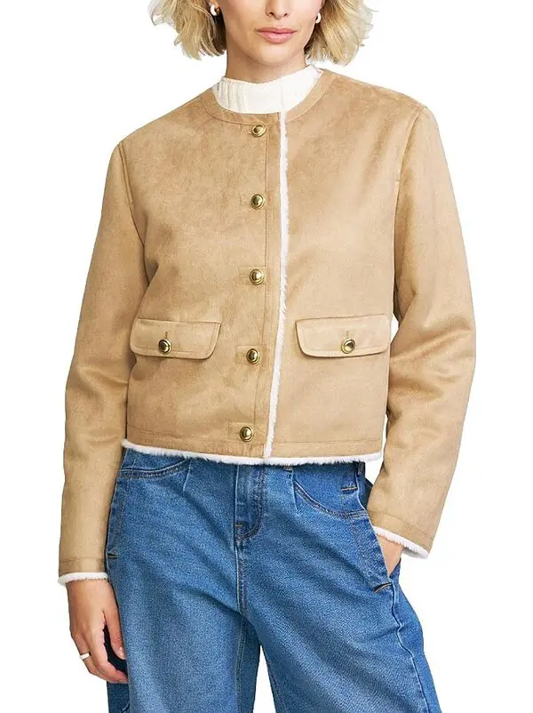 ELLE COLLECTION Faux Shearling Cropped Jacket - Light Camel