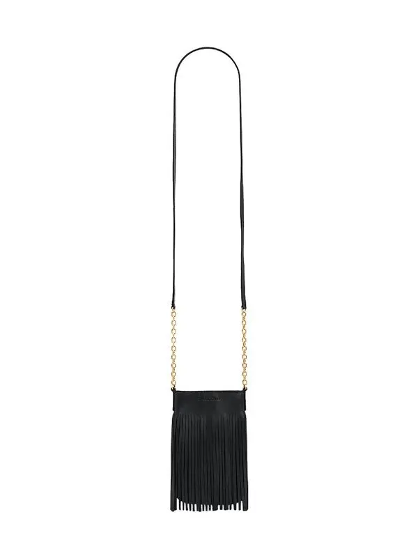 Gerard Darel Charlotte Fringe Leather Crossbody Phone Bag - Black