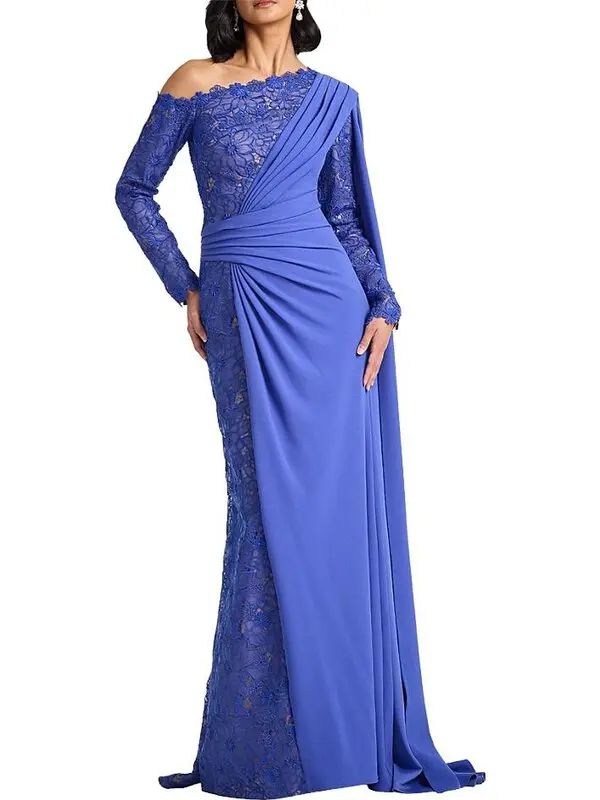 Tadashi Shoji Ravelle Embroidered Cape Gown - Blue Iris