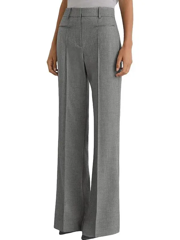 REISS Rosaria Pleated Flare Pants - Grey