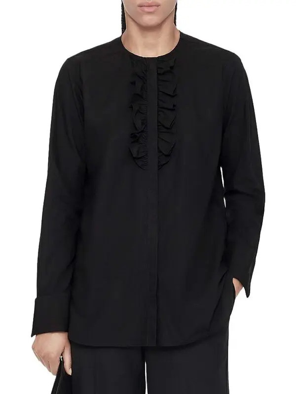 ALLSAINTS Amara Ruffle Trim Shirt - Black
