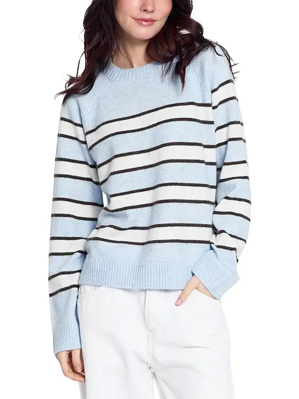 Central Park West Isla Striped Oversized Raglan Sweatshirt - Blue Combo