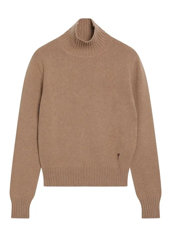 AMI Paris Camel Turtleneck Sweater In Cashmere And Wool - Cream