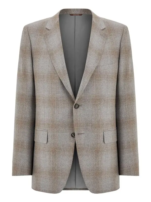 Canali Light Gray And Walnut Silk And Cashmere Regular-fit Overcheck Jacket - Grey