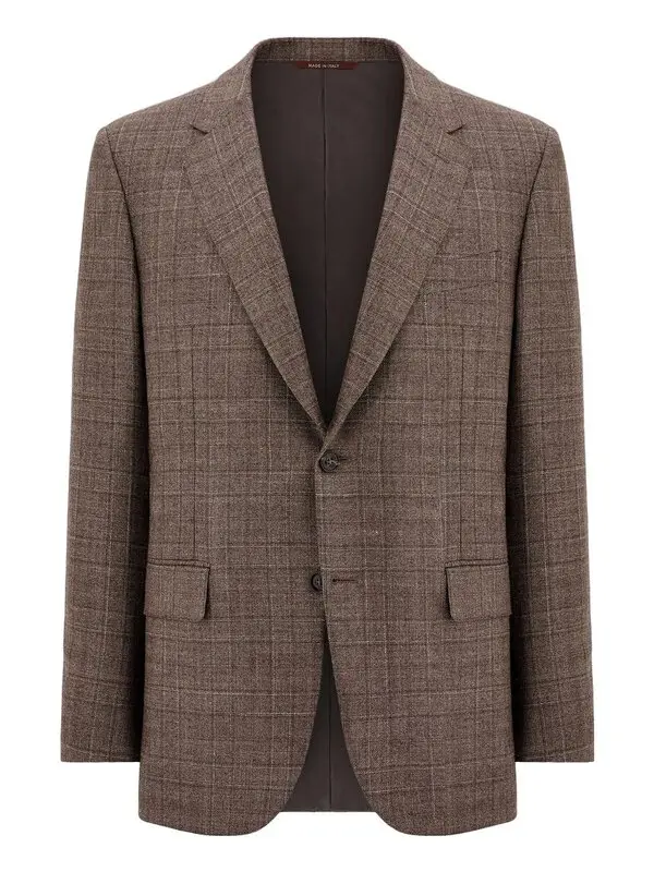 Canali Walnut And Dark Silk And Cashmere Regular-fit Overcheck Jacket - Brown