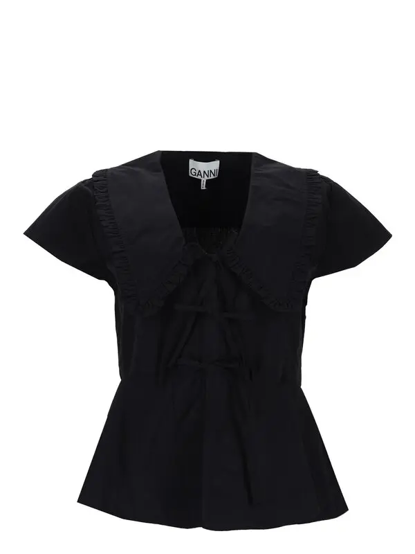 GANNI Blusa In Popeline Di Cotone - Black