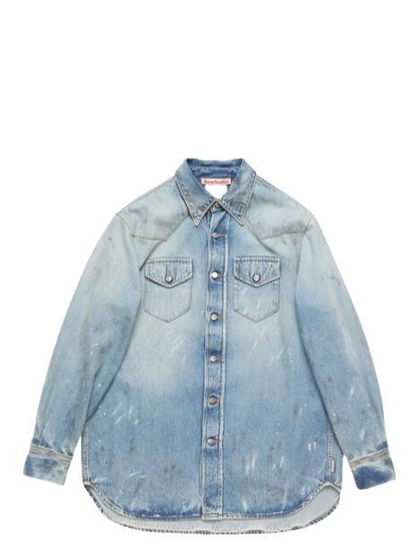 Acne Studios Paint Printed Denim Shirt - Light Blue