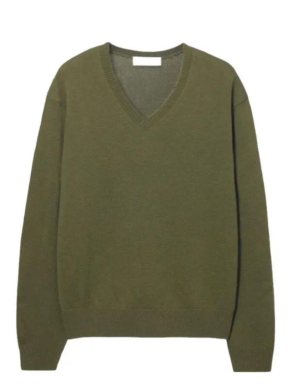 DUNST Cashmere V-neck Knitted Sweater - Green