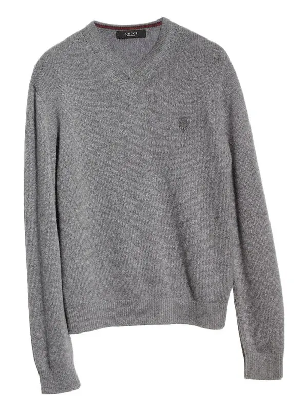 Gucci Knit Cashmere Sweater With Embroidery - Grey